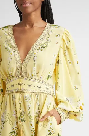 Camilla Button-front Long-sleeve Silk Minidress