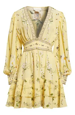 Camilla Button-front Long-sleeve Silk Minidress