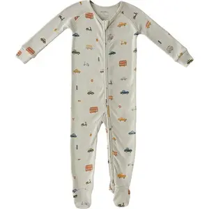 PEHR Print Rib Organic Cotton Footie - Rush Hour Mist