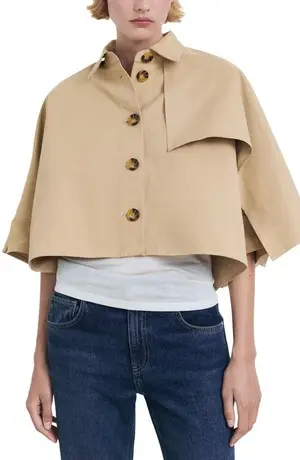 Mango Cotton-blend Cape Trench Jacket