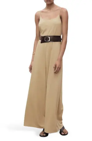 Mango Sleeveless Wide Leg Jumpsuit - Medium Brown