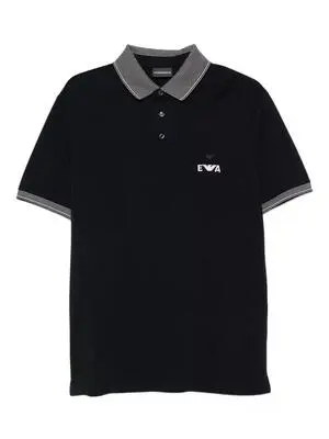 Emporio Armani Eagle-logo Striped-collar Polo Shirt - Blue