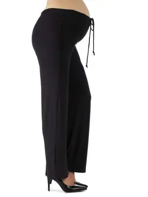 24SEVEN COMFORT APPAREL Maternity Drawstring Lounge Pants - Black