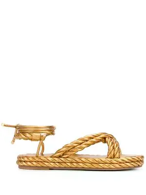 Valentino Garavani The Rope Leather Sandals - Gold