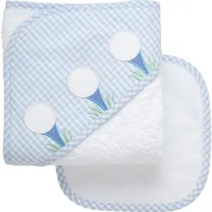 3 MARTHAS Applique Hooded Towel & Washcloth Set - Blue Golf
