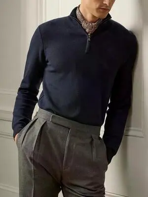 Ralph Lauren Purple Label Piqué-weave Wool Sweater - Blue