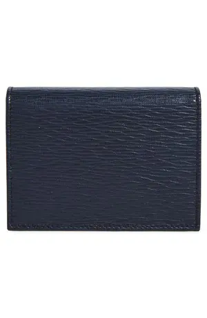 FERRAGAMO Revival Hammered Leather Bifold Card Holder - Deep Ocean