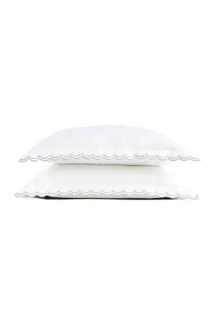 CHRISTY Scallop Edge Luxury Cotton Sateen Oxford Style Pillow Sham Pairs - Silver