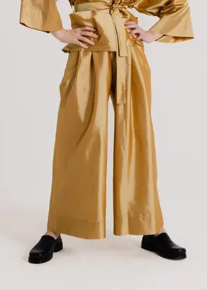 ALAS Wide Pleated Taffeta Pants - Gold