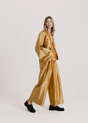 ALAS Wide Pleated Taffeta Pants - Gold