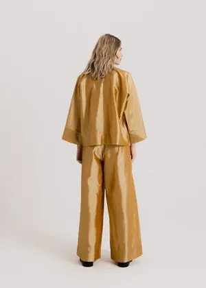 ALAS Wide Pleated Taffeta Pants - Gold
