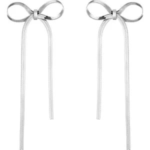 AURATE Herringbone Bow Dangle Earrings - White Vermeil
