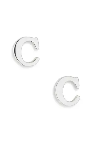 MARLYN SCHIFF Block Letter Initial Stud Earrings - Sterling Silver C