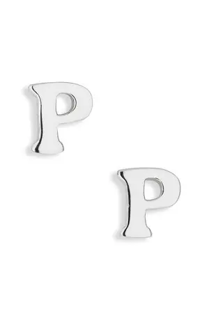 MARLYN SCHIFF Block Letter Initial Stud Earrings - Sterling Silver P