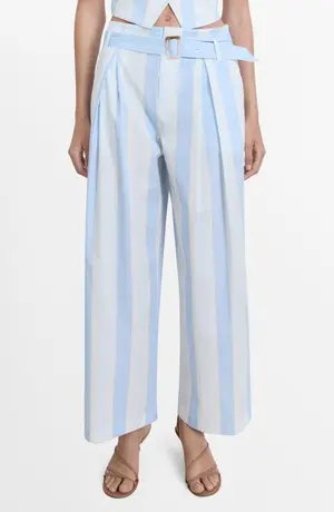 Mango Belted Stripe Straight Leg Pants