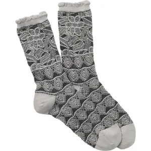 Natori Lace Trellis Crew Socks - Light Gray Heather