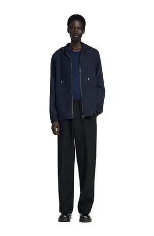 Sandro Hooded Zip-up Shirt Jacket - Navy Blue