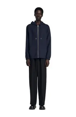 Sandro Hooded Zip-up Shirt Jacket - Navy Blue