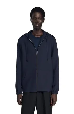 Sandro Hooded Zip-up Shirt Jacket - Navy Blue