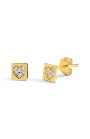 MAZIN JEWELS Pave Heart Stud Earrings - Gold