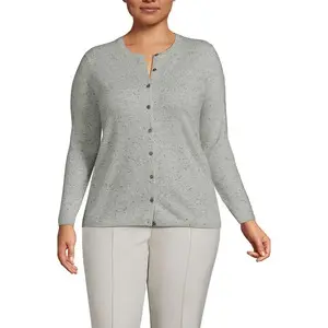 LANDS' END Cashmere Cardigan Sweater - Gray/black Donegal