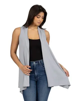24SEVEN COMFORT APPAREL Maternity Draped Open Front Sleeveless Cardigan - Slate