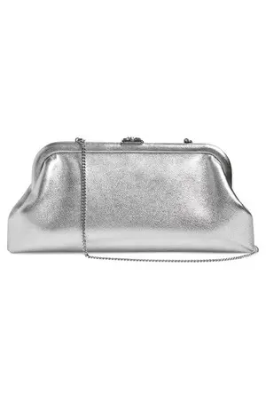 JIMMY CHOO Skylar Metallic Leather Clutch - Silver
