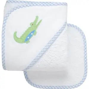 3 MARTHAS Hooded Towel & Washcloth Set - Blue Alligator
