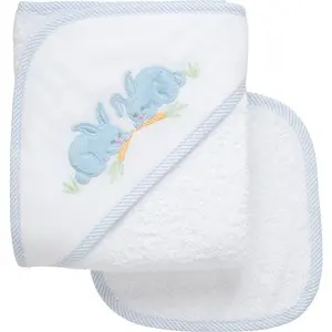 3 MARTHAS Hooded Towel & Washcloth Set - Blue Bunny