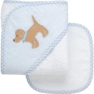 3 MARTHAS Hooded Towel & Washcloth Set - Blue Puppy