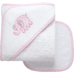 3 MARTHAS Hooded Towel & Washcloth Set - Pink Elephant