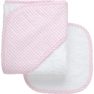 3 MARTHAS Hooded Towel And Washcloth Set - Pink