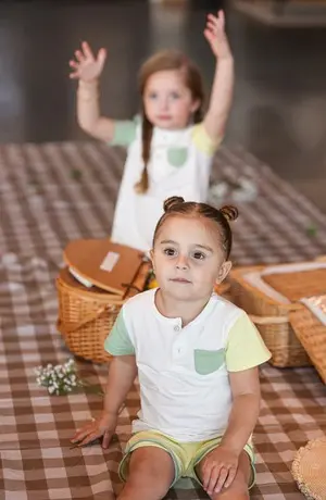 MANIÈRE Colorblock Henley & Shorts Set - Sage