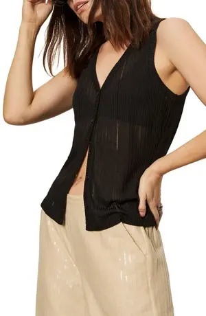 Sanctuary Ribbed Button-front Tank