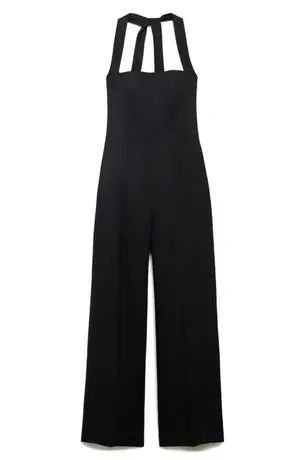 Mango Halter Linen Jumpsuit - Black
