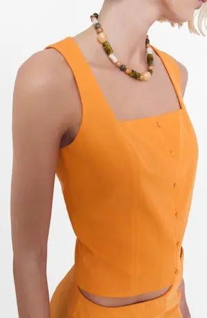 Mango Square Neck Fitted Vest - Orange