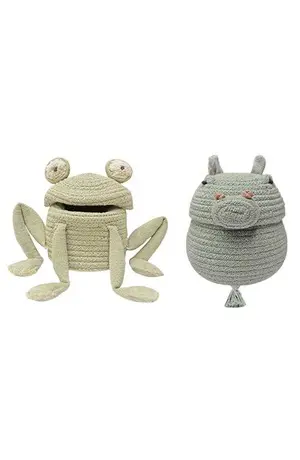 LORENA CANALS Set Of 2 Frog & Pig Lidded Baskets