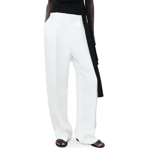 Mango Pleated Straight Leg Trousers - White