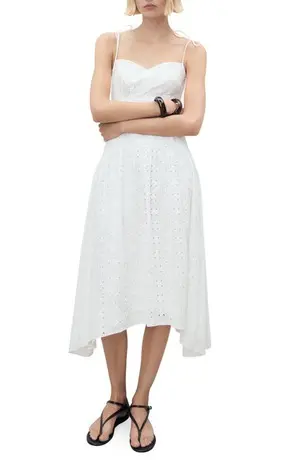 Mango Cotton Eyelet Midi Dress