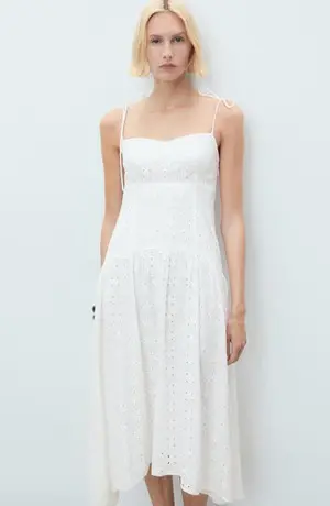Mango Cotton Eyelet Midi Dress