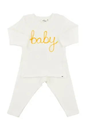 OH BABY! Infant Embroidered Two Piece Set - Cream