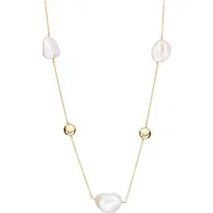 ATHRA LUXE Freshwater Pearl Station Necklace - Gold