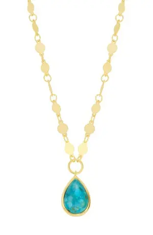 ATHRA LUXE Flat Disc Turquoise Pendant Necklace - Turquoise/gold