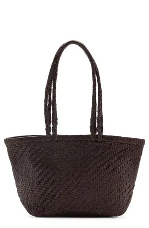 Mango Braided Leather Shoulder Bag Chocolate
