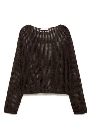 Mango Open Stitch Cotton Sweater - Chocolate