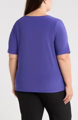 KASPER Pleat Neck Knit Top - Regal Purple