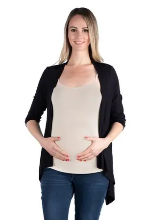24SEVEN COMFORT APPAREL Maternity Elbow Length Sleeve Open Cardigan - Black