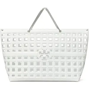 Tory Burch Ella Croc Embossed Leather Shopping Basket Tote - Blanc