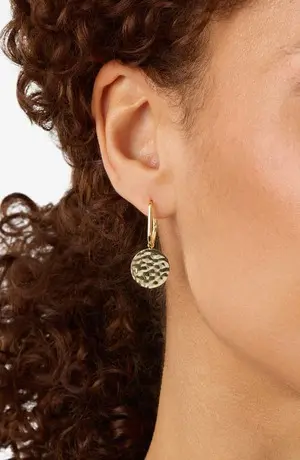 ATHRA LUXE Hammered Disc Huggie Hoop Earrings