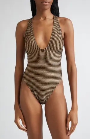 Ulla Johnson Kaia Plunge Neck One-piece Swimsuit - Helios